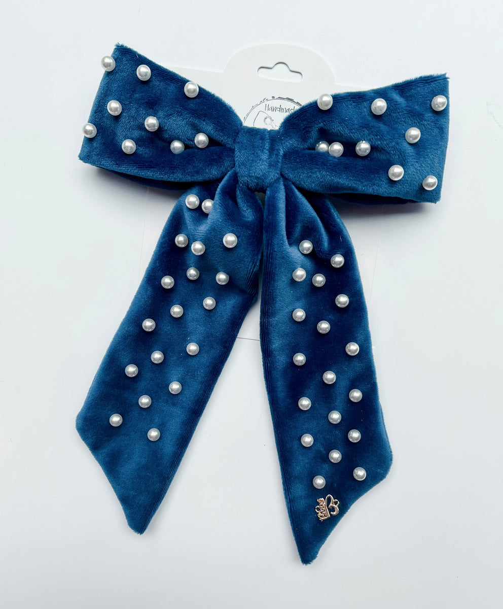 Navy Pearl Kara Bow – Beloved Bairn Bows